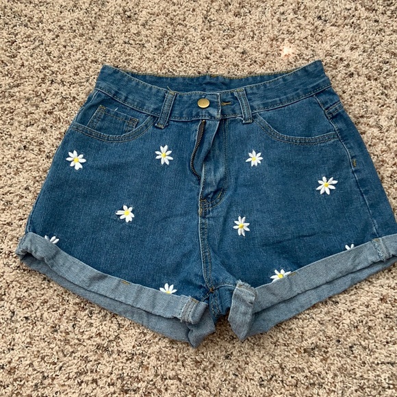 SHEIN | Shorts | Daisy Embroidered Jean Shorts | Poshmark